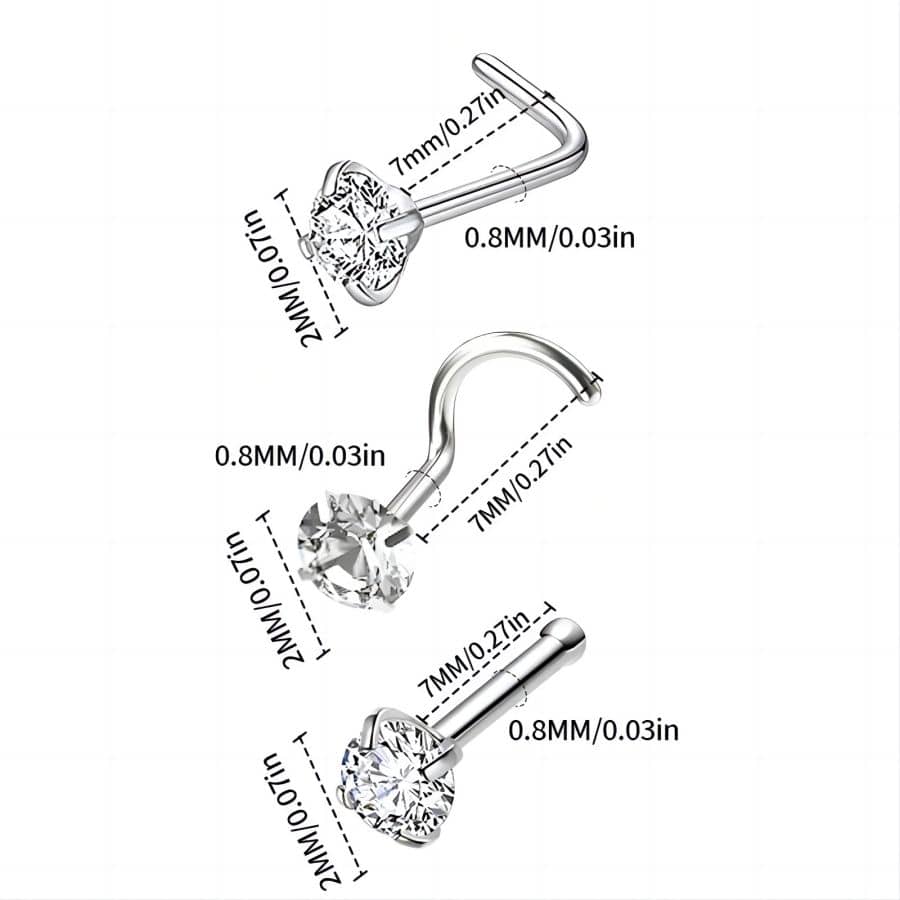 12pcs White Straight Nose Studs, Curved Nose Studs, S Shaped Nose Rings ...