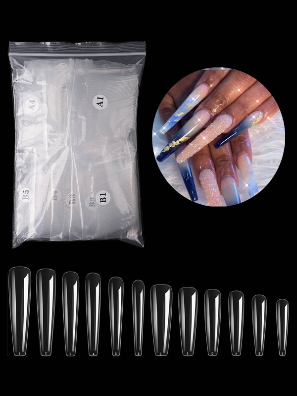 4xl Transparent Extra Long False Nails With Ballet Style, Coffin Shape ...