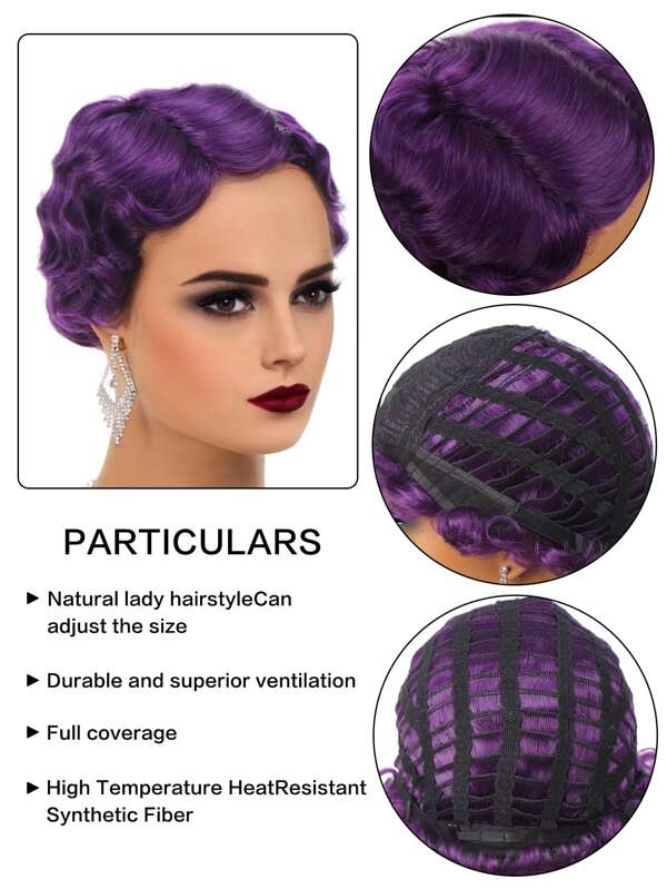 Short finger wavy curly wig short water wave pattern wig purple | SHEIN USA