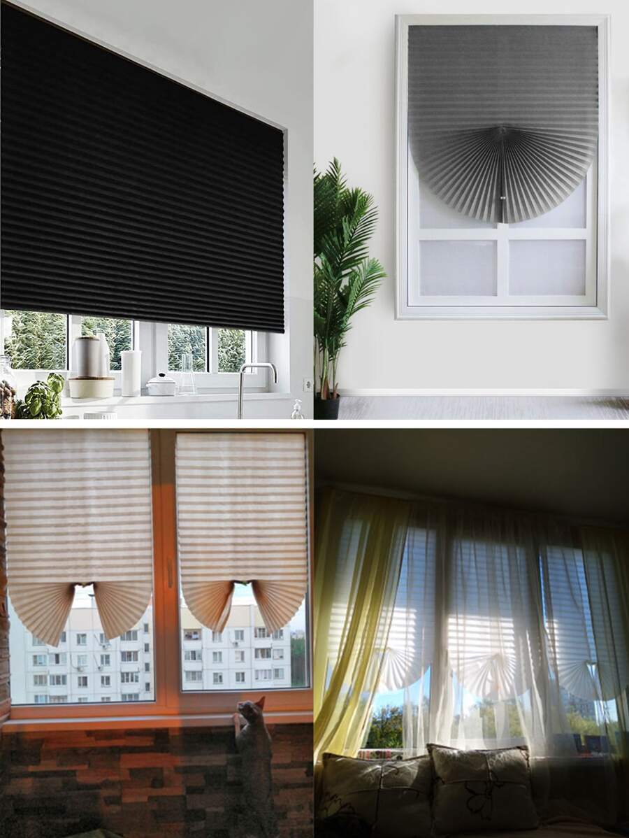 1pc Pleated Zebra Blinds Roller Adhesive Window Shades Foldable ...