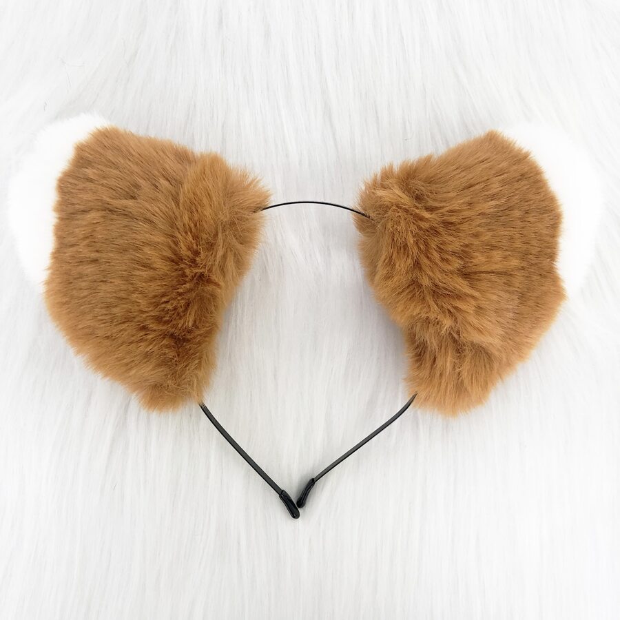 Camel And White Plush Skin Color Lining Cute Lolita Fox Ear Headband ...