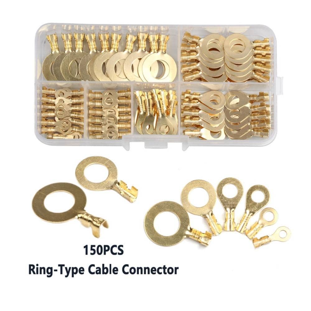150 PCS Crimp Copper Open-End Cable Lugs Ring Type Cable Connector Kit ...