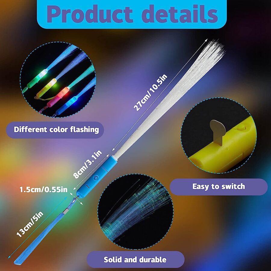 24 Pieces Glow Fiber Wands Sticks LED Light Wands Fiber Optic Wands LED ...