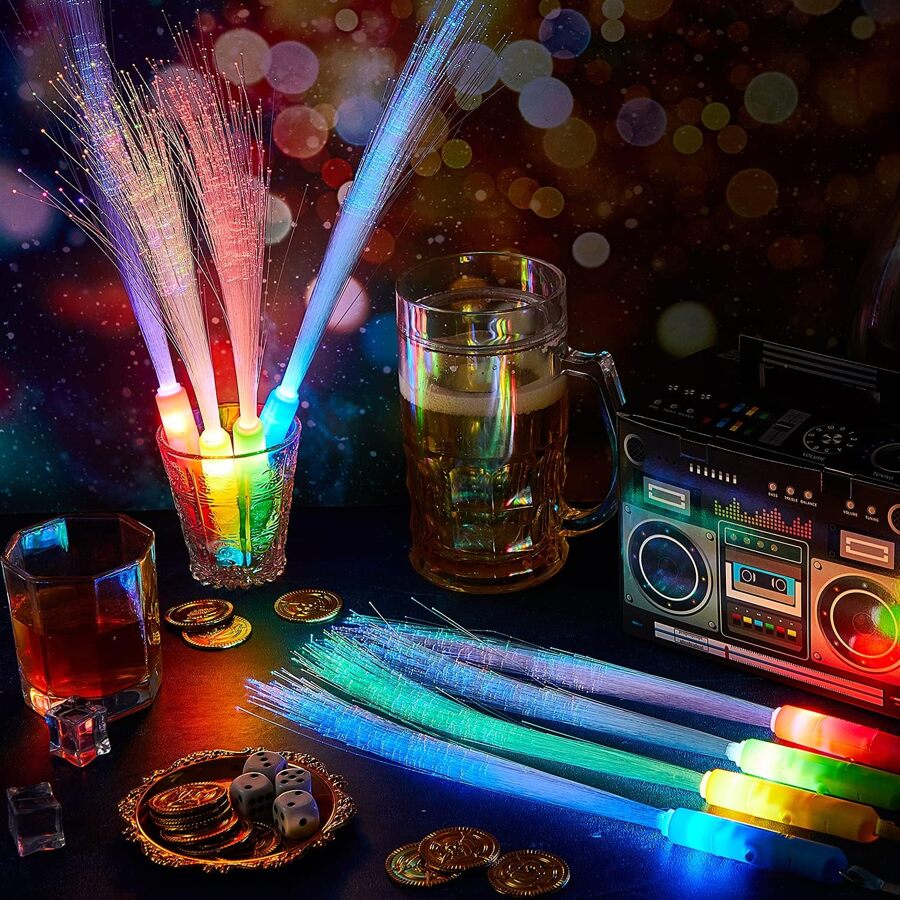 24 Pieces Glow Fiber Wands Sticks LED Light Wands Fiber Optic Wands LED ...