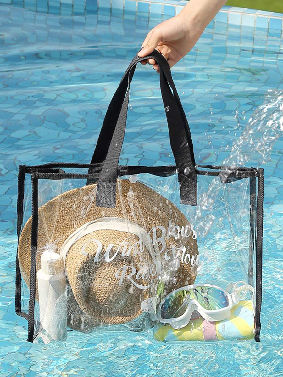 Waterproof Trendy Letter Printed Fashionable Transparent PVC Tote Bag ...