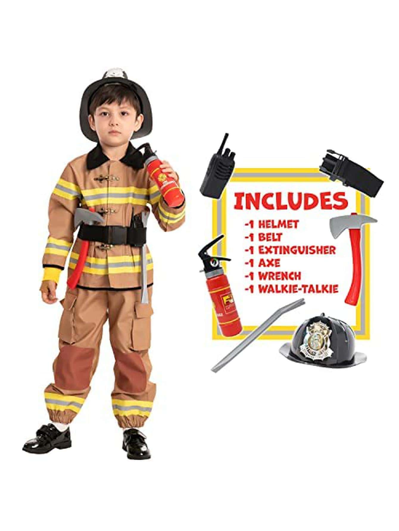 Spooktacular Creations Kids Firefighter Costume, Brown Fireman Costume ...
