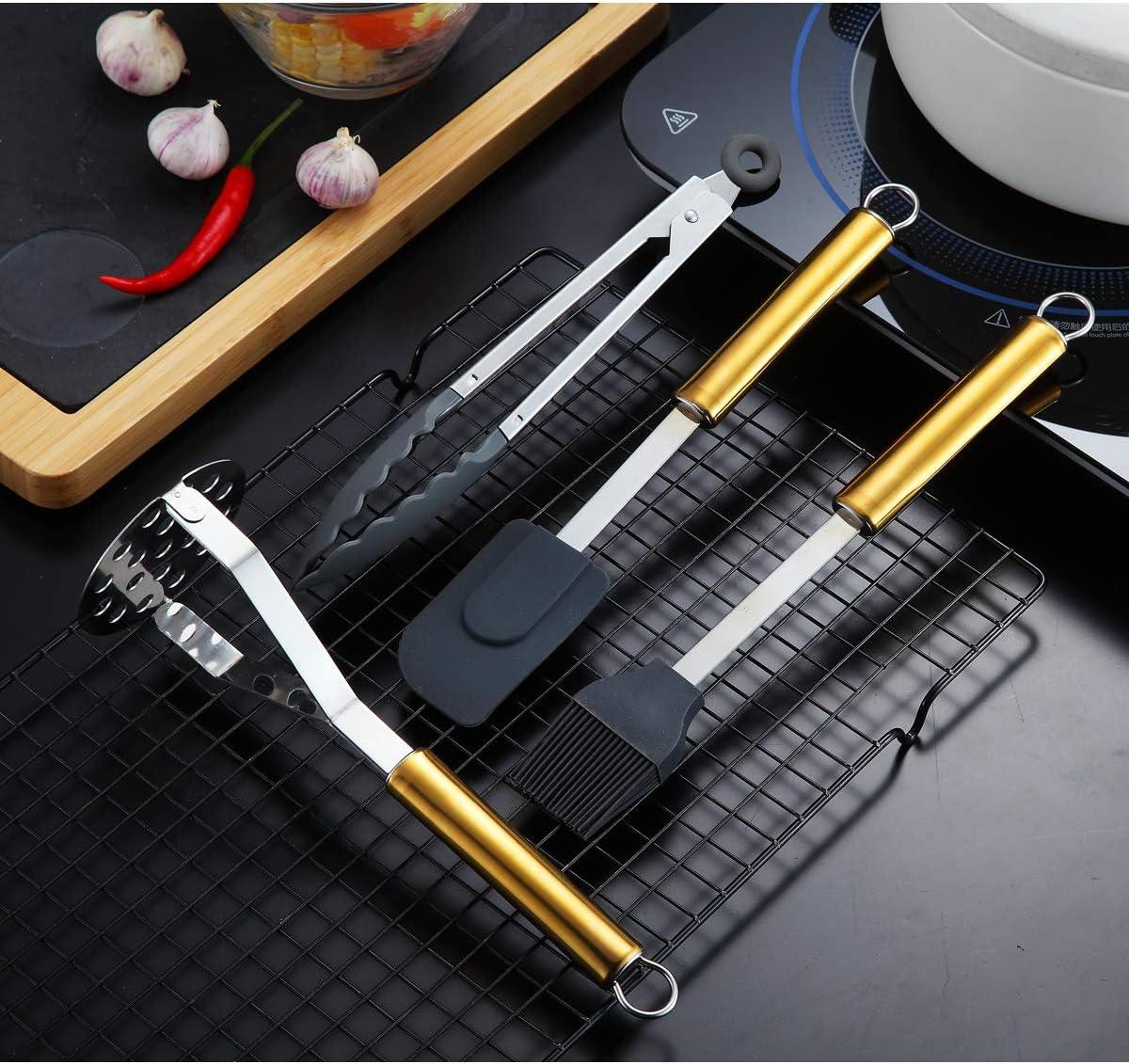 Cooking Utensil Set 12 Piece, Stainless Steel Gold Handle Kitchen ...