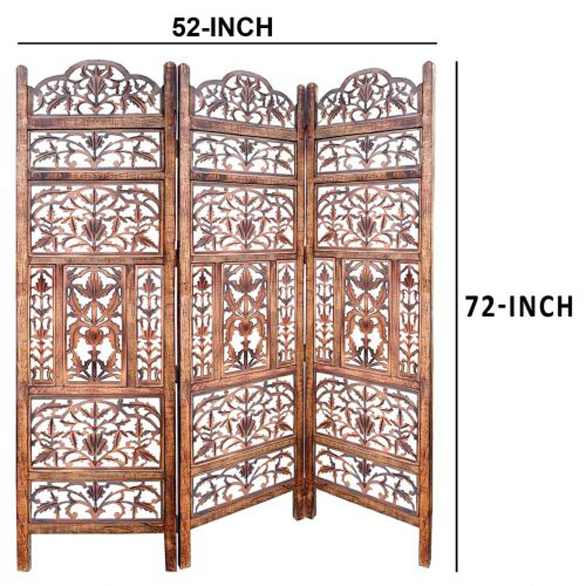 Exquisite Handmade 3 Panel Wooden Screen with Cutout Filigree Carvings ...