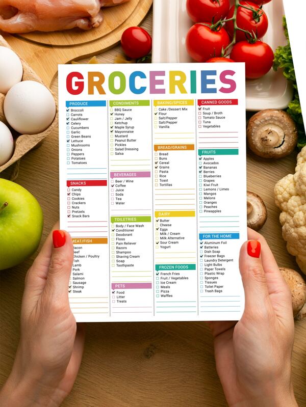 Color-Coded Grocery List Magnet Pad,Common Food for Fridge and Blank ...