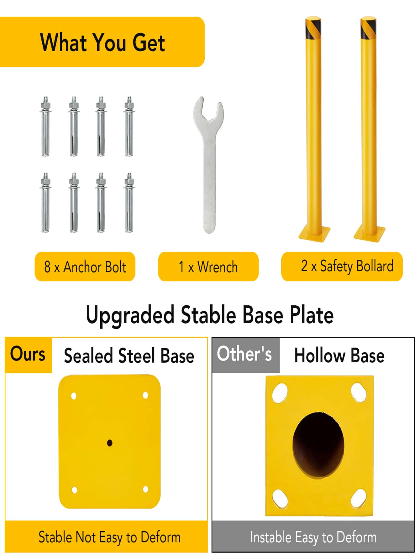Safety Bollard, 2 Packs 36 Inch Height Bollard Post, 4.5 Inch Diameter ...