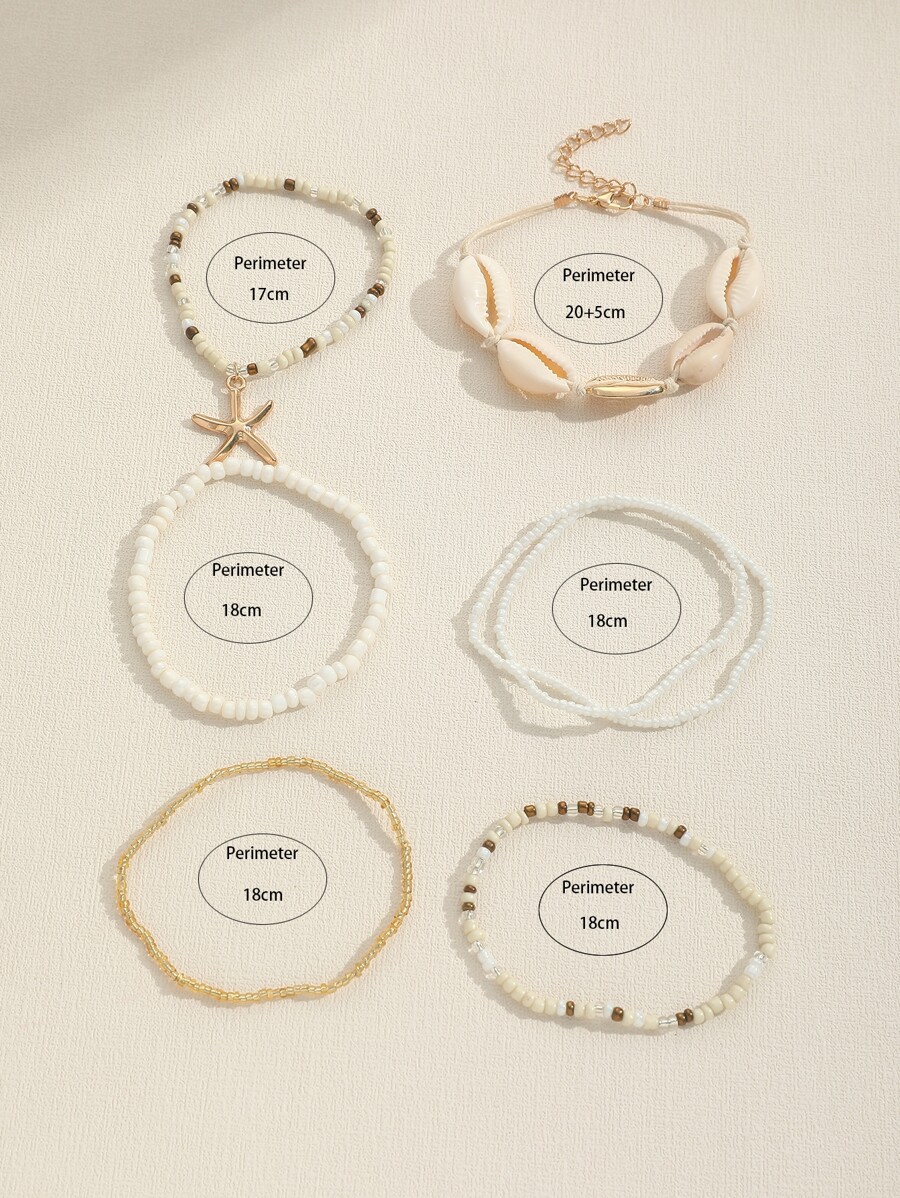 7pcs Bohemian Style Beaded Bracelets With Shell, Beads & Starfish ...