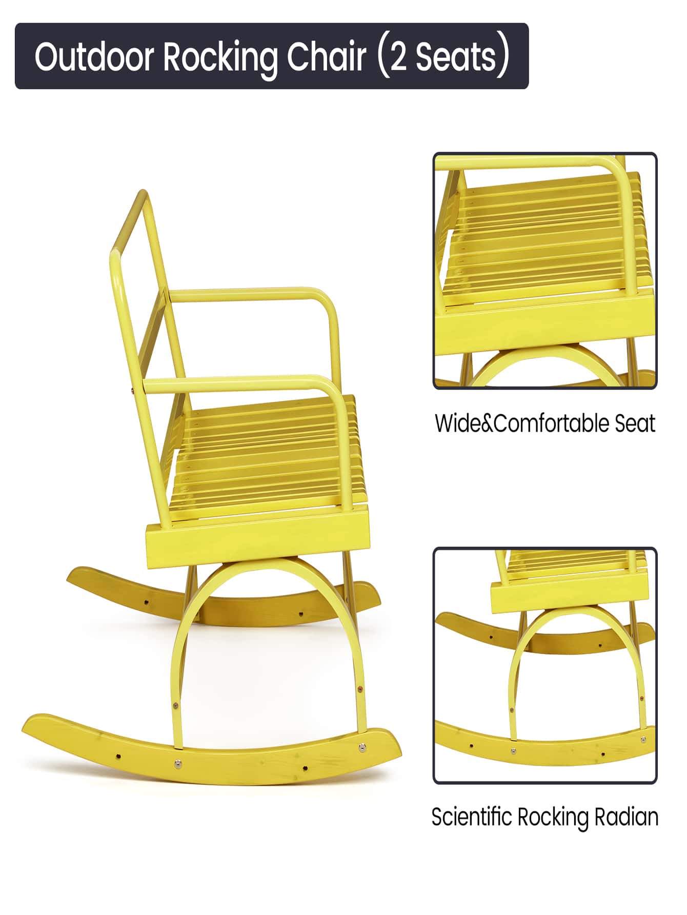 Outdoor Patio Rocking Chair, 2-Person Iron Rocking Chair with Star ...