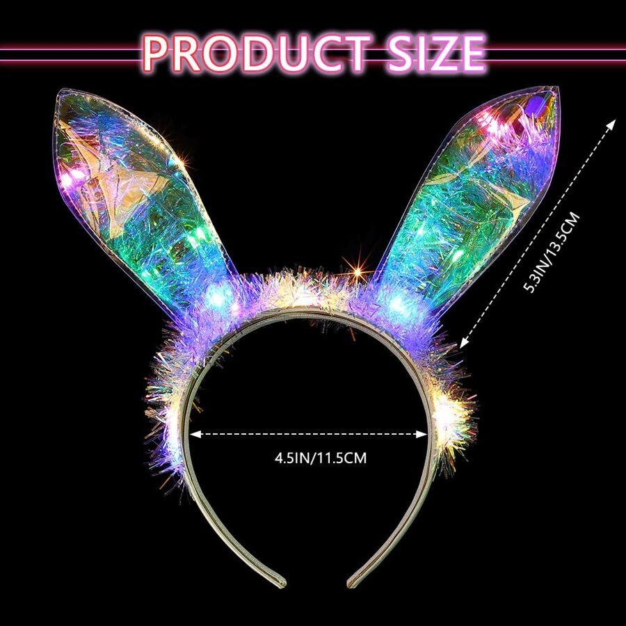 Light Up Bunny Ears Headband Flashing Rabbit Ears Hair Band Glowing ...