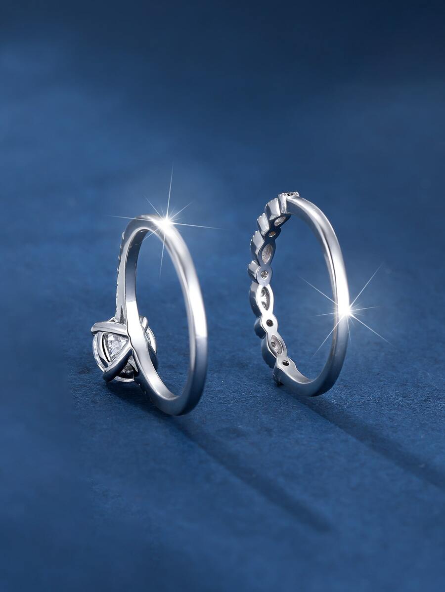 1pair Classic 925 Sterling Silver White Cubic Zirconia Patterned ...