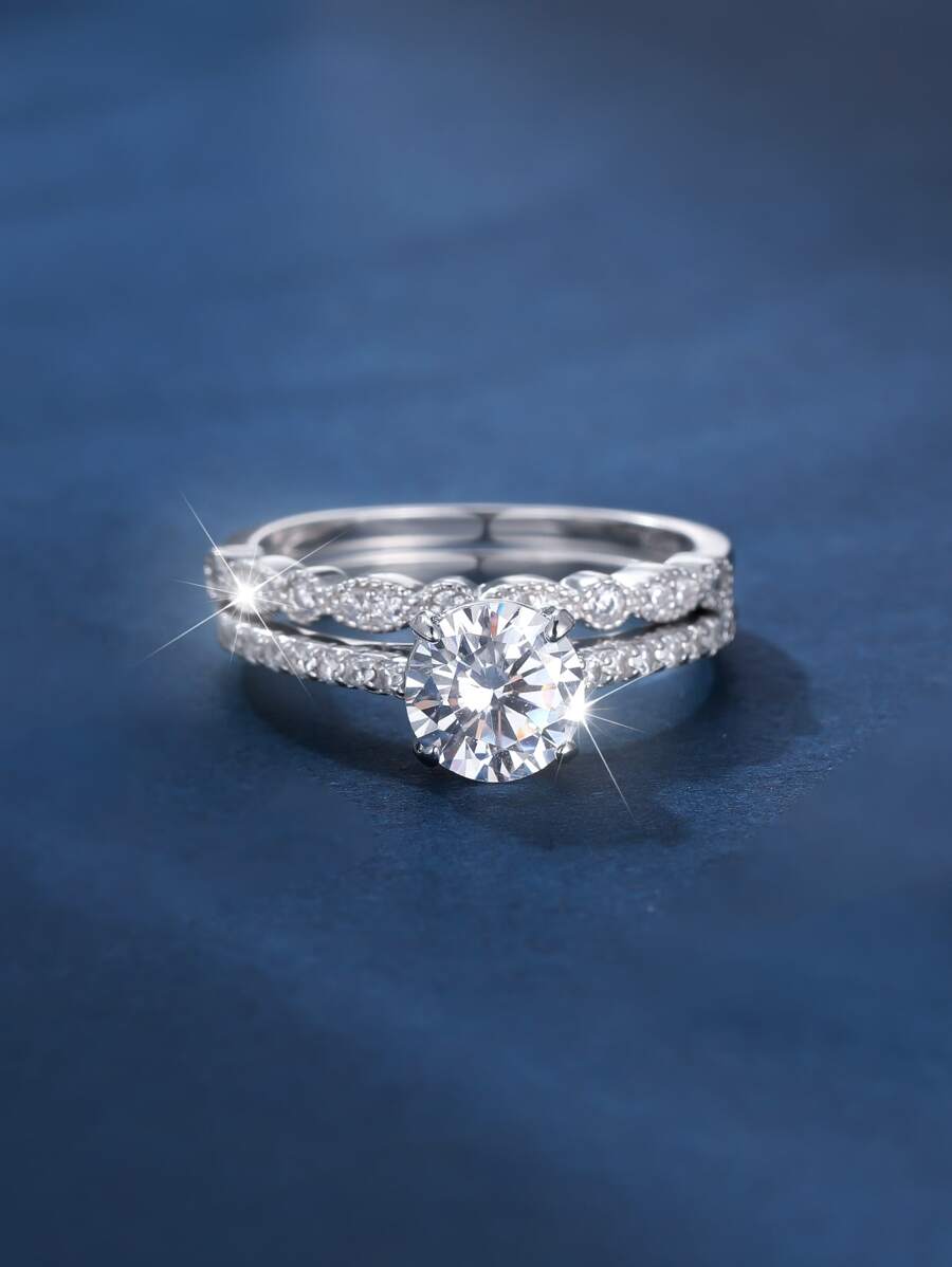 1pair Classic 925 Sterling Silver White Cubic Zirconia Patterned ...