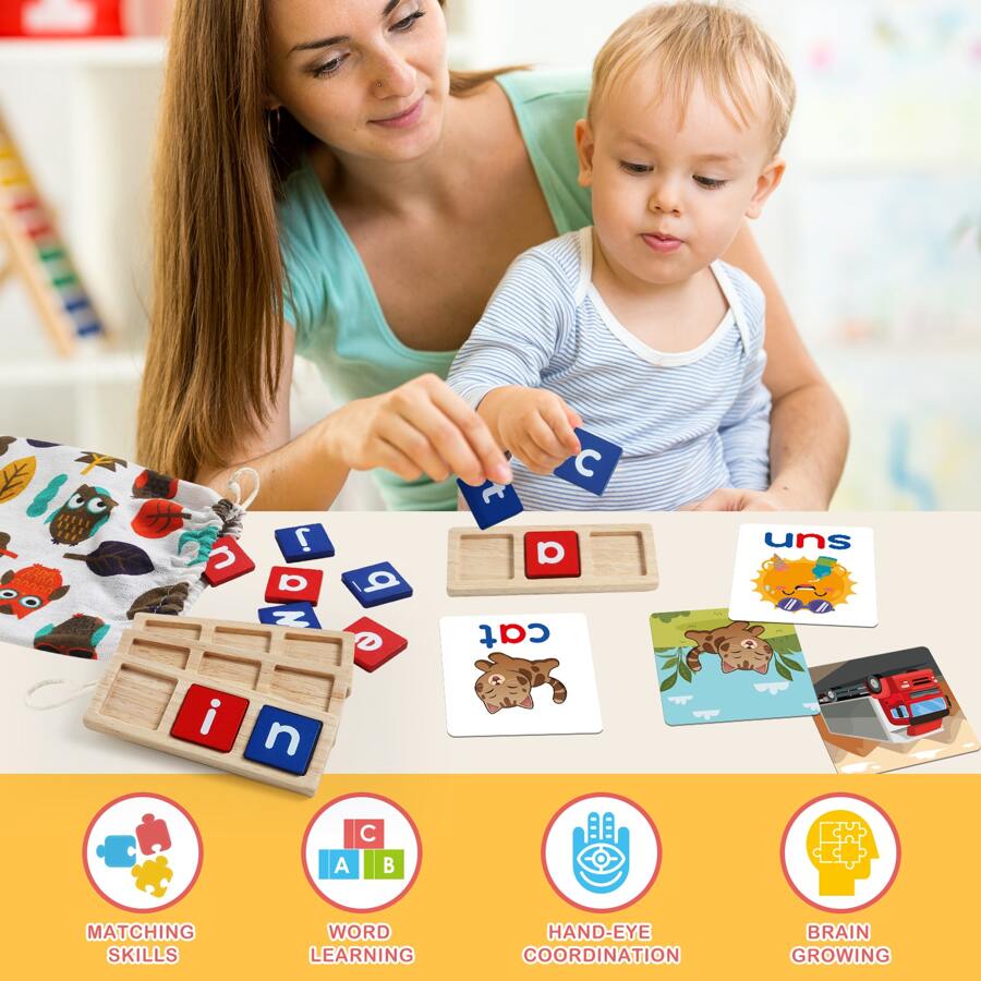 Wooden CVC Word Spelling Toy, Learning Activities for 3 4 5 Years Old ...