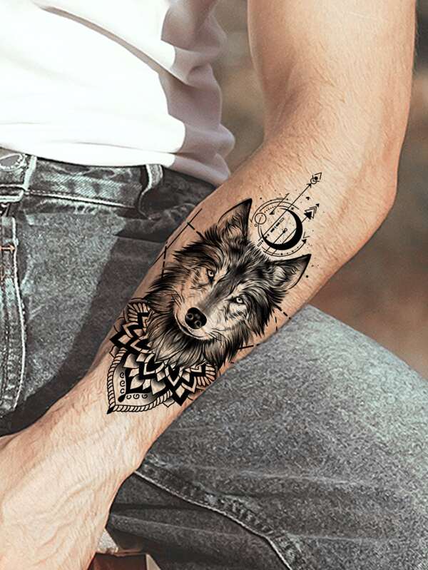 1 Sheet Of Wolf Tattoo Sticker | SHEIN USA