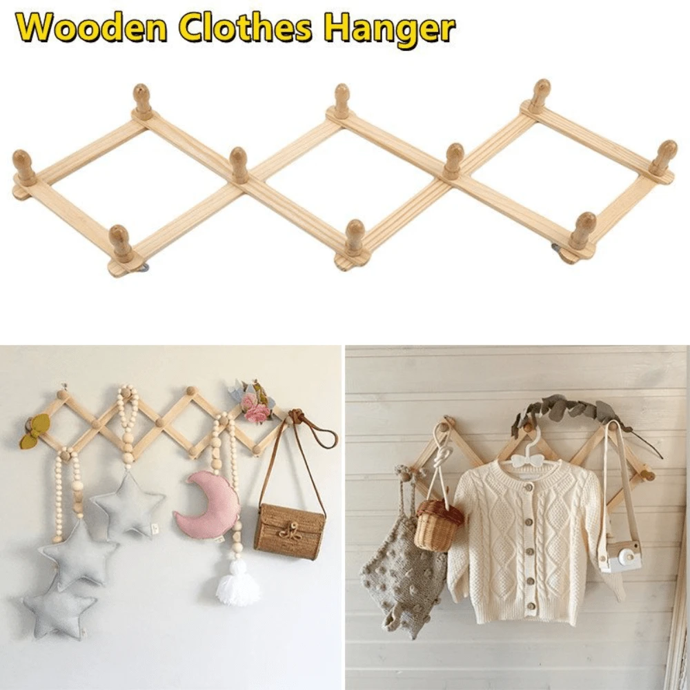 Wooden Expanding Clothes Hanger Expandable Coat Bag Storage Holder Rack ...