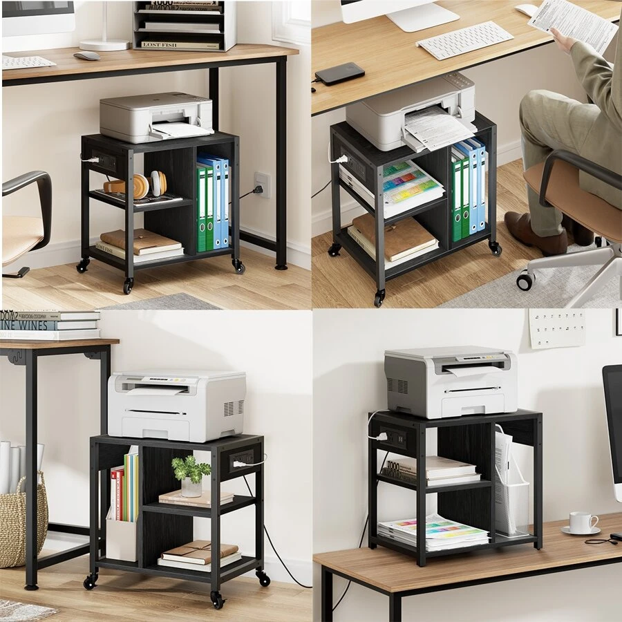 Printer Stand, 3 Tier Printer Cart With Storage Shelf, Rolling Printer ...