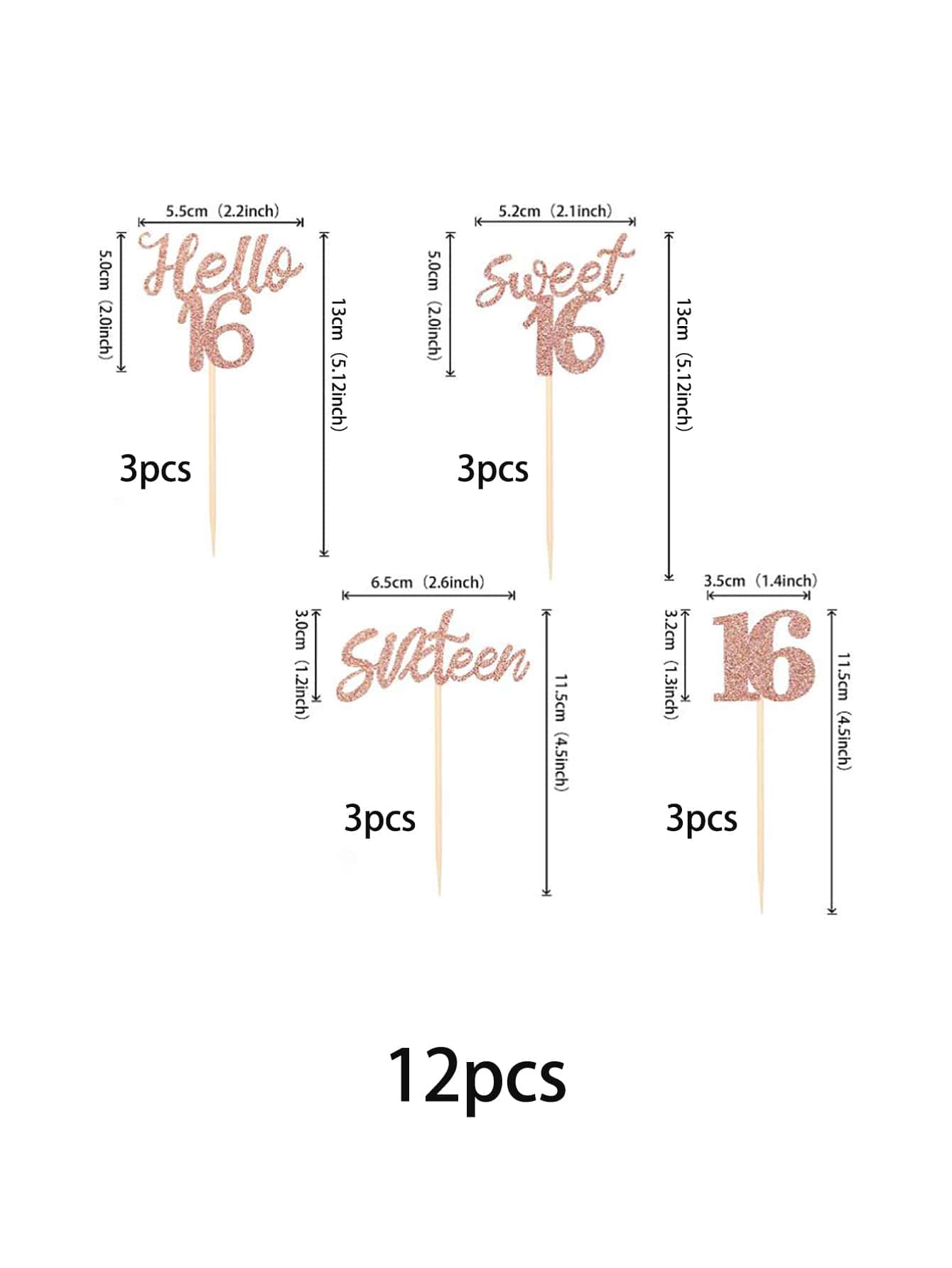12pcs 16th Birthday Cupcake Toppers Sweet 16 Cake Toppers Hello 16 ...