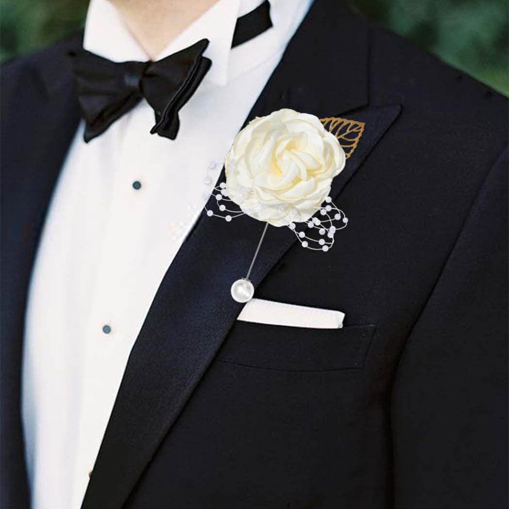 Unicra Wedding Satin Flower Boutonniere White Groom Rose Buttonholes ...