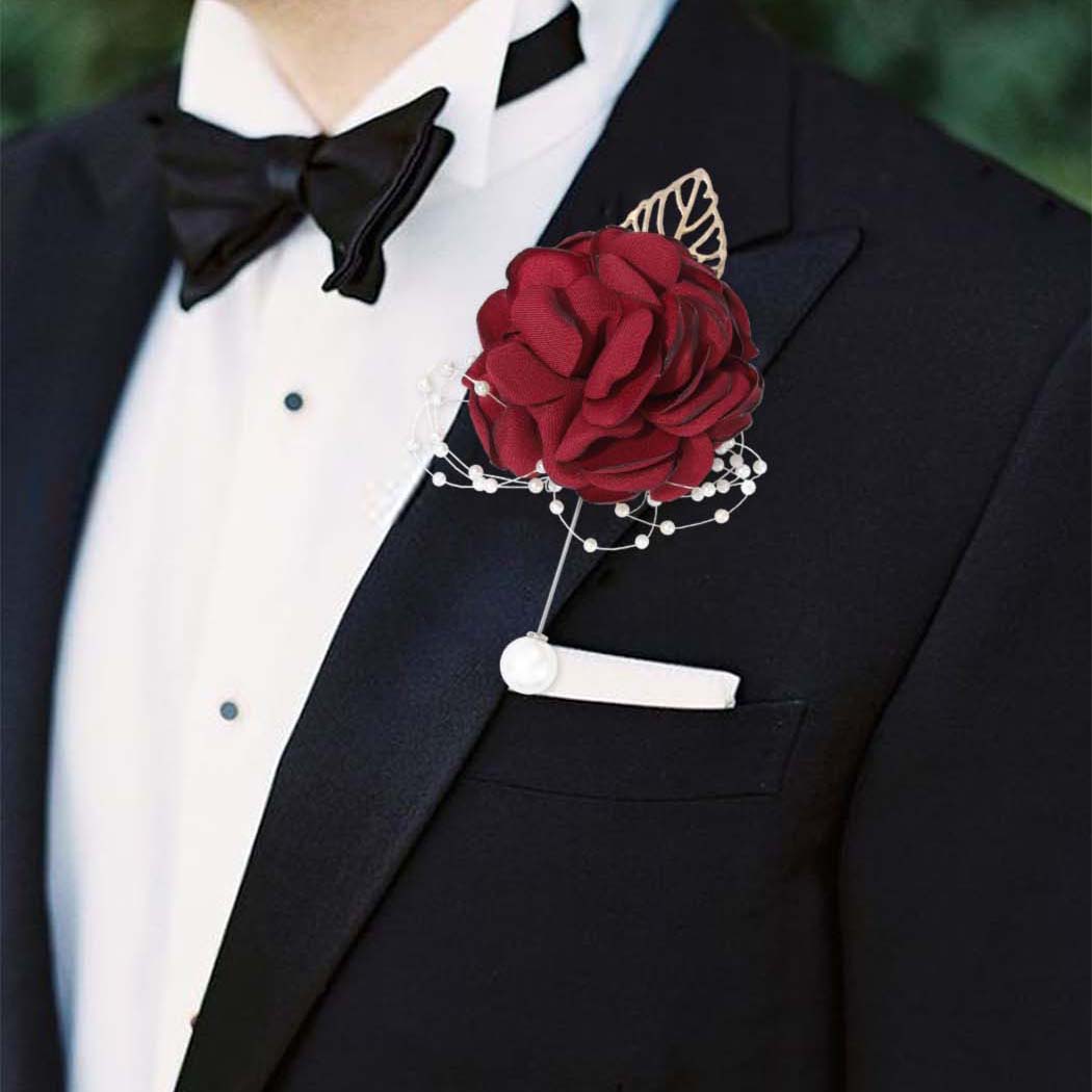 Unicra Wedding Satin Flower Boutonniere White Groom Rose Buttonholes ...