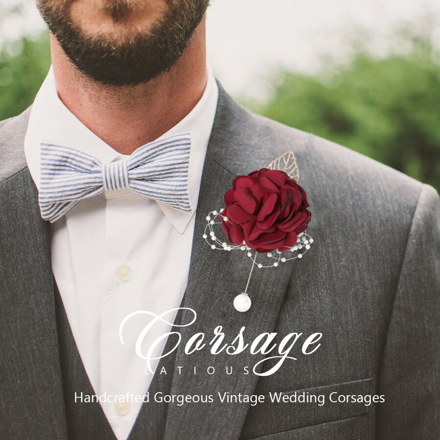 Unicra Wedding Satin Flower Boutonniere White Groom Rose Buttonholes ...