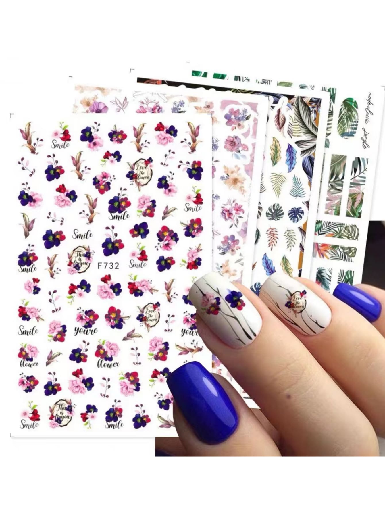 Flexible English Cursive Nail Stickers, Classic Black And White ...