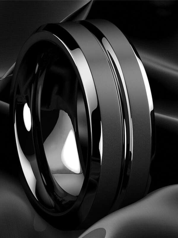 1pc 2023 Trendy Men's 8mm Black Stainless Steel Wedding Band Rings ...