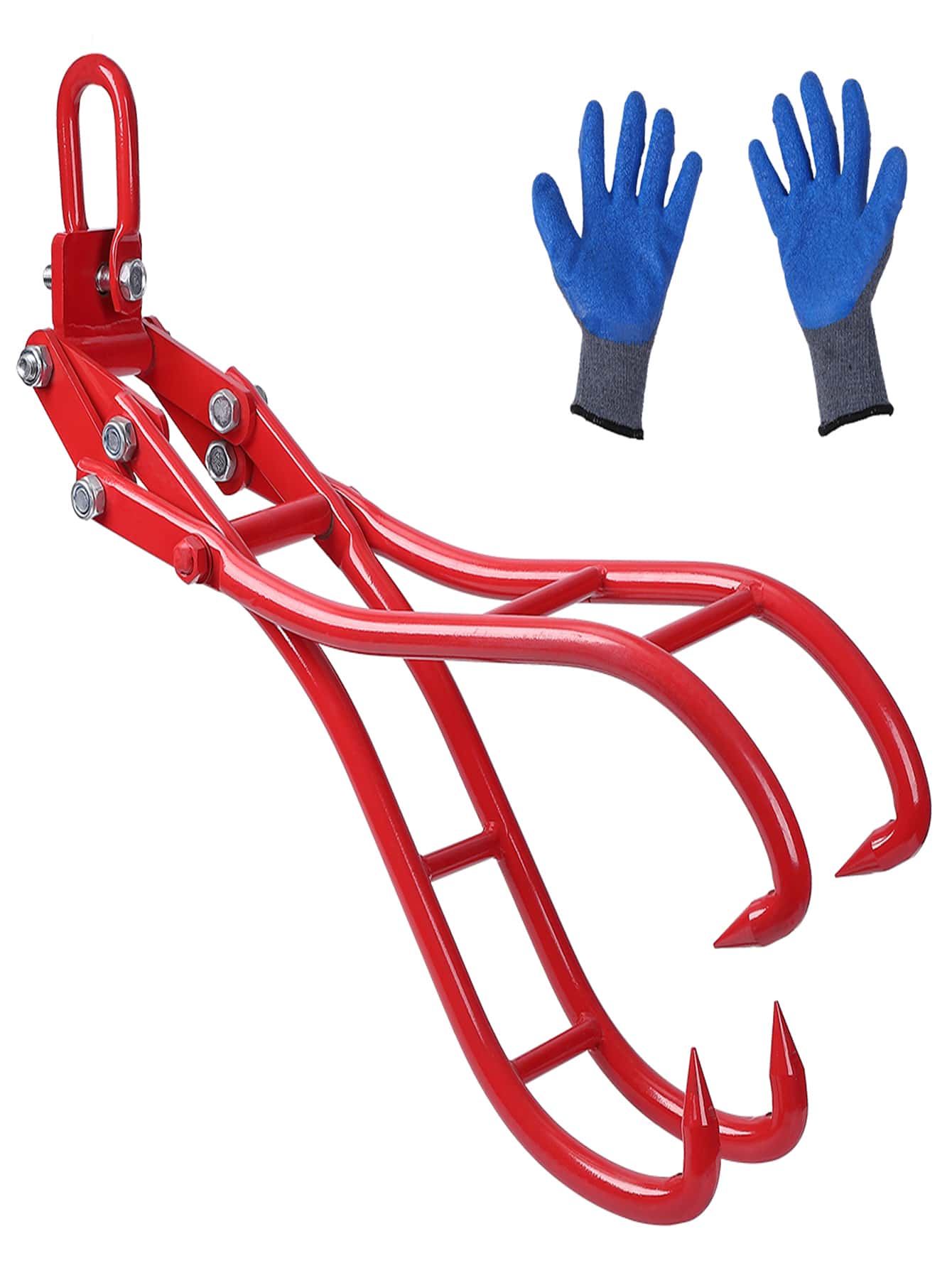 4 Claws Log Lifting Tongs with 1 Pair Gloves, Heavy Duty Grapple Timber ...