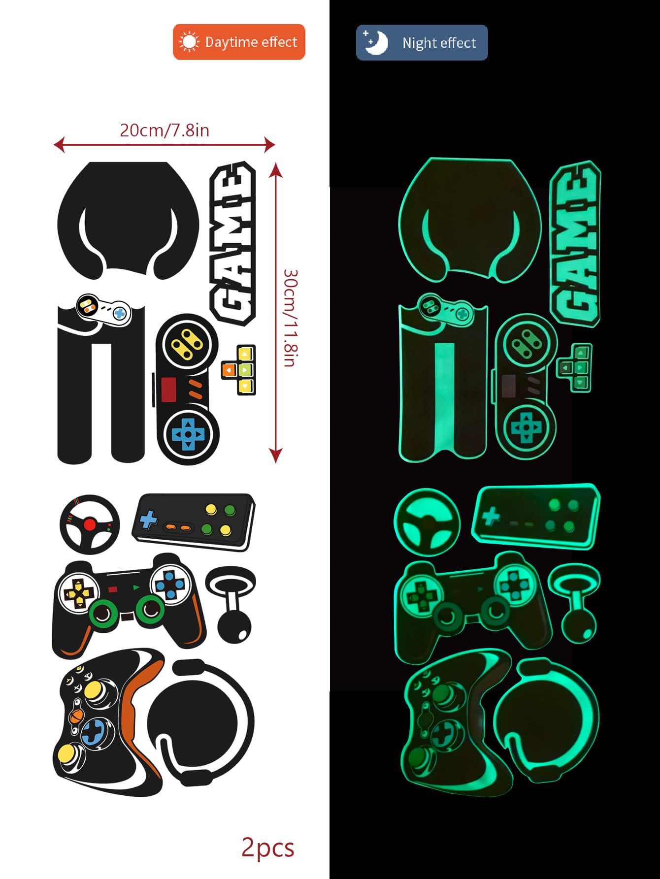 2pc Gamer Wall Decals Stickers Glow In The Dark Wall Decals Game Wall ...