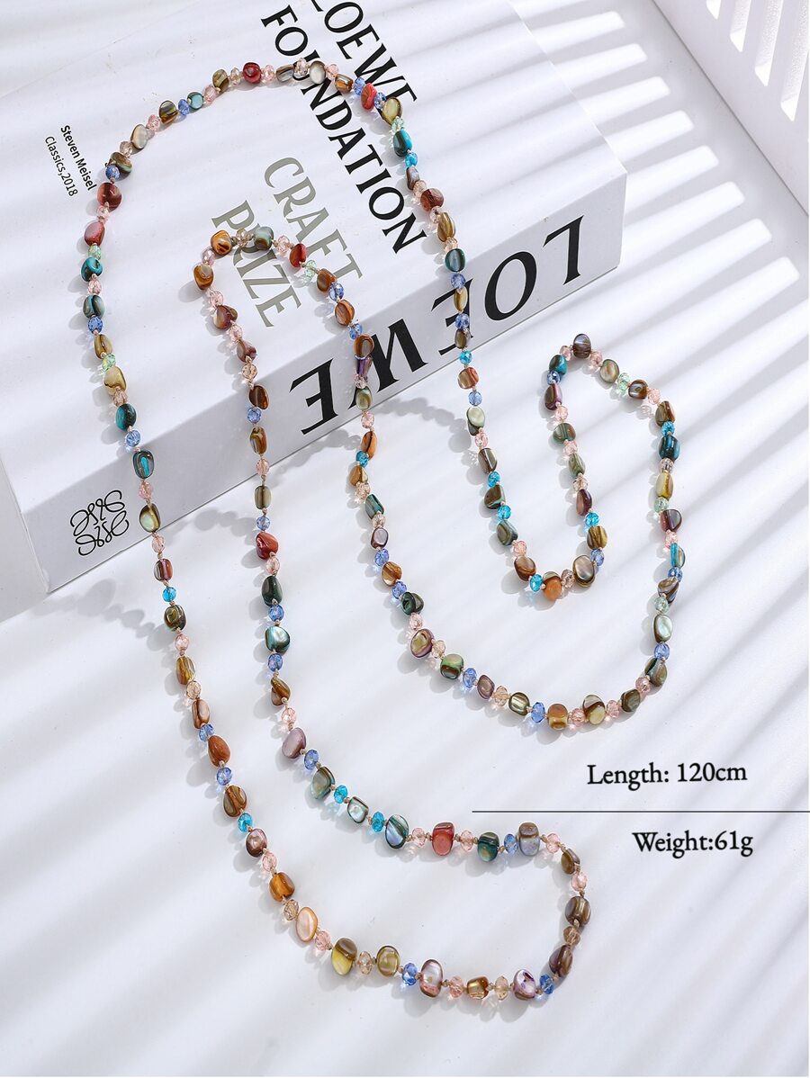 1pc 120cm Multi-layered Beaded Necklace With Synthetic Crystal And Shell For Women | SHEIN USA