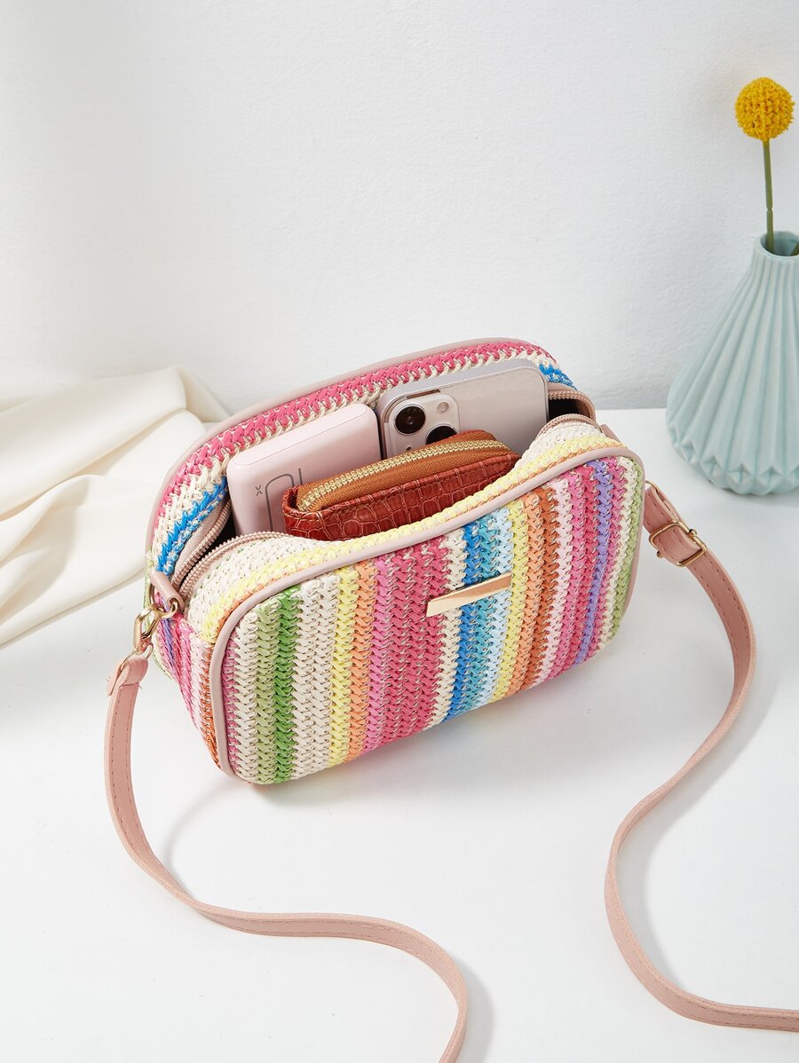 Mini Colorful Stripes Pattern Flap Crossbody Bag | SHEIN UK