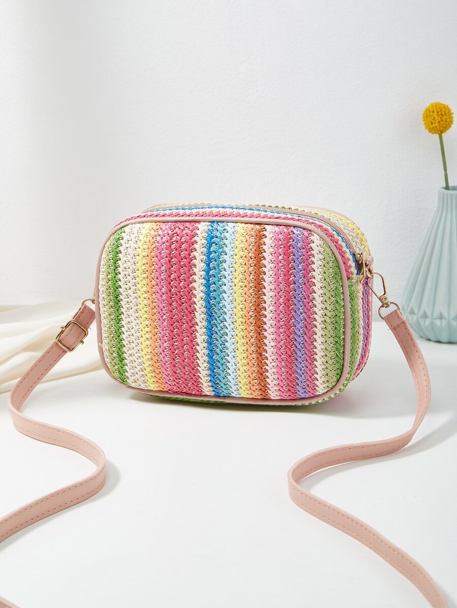 Mini Colorful Stripes Pattern Flap Crossbody Bag | SHEIN UK