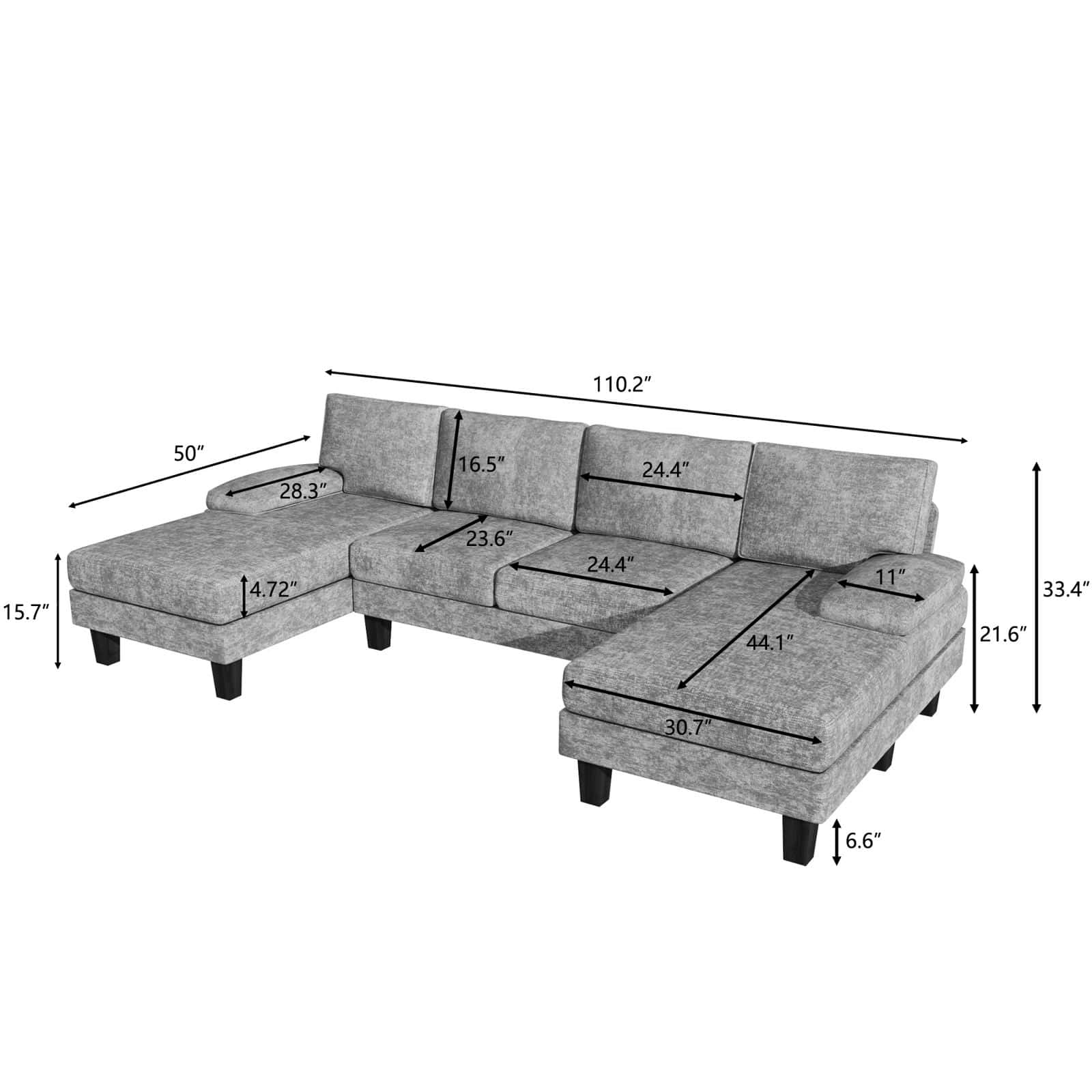 Furmax Modern U-Shape Sectional Sofa, Chenille Fabric Modular Couch ...