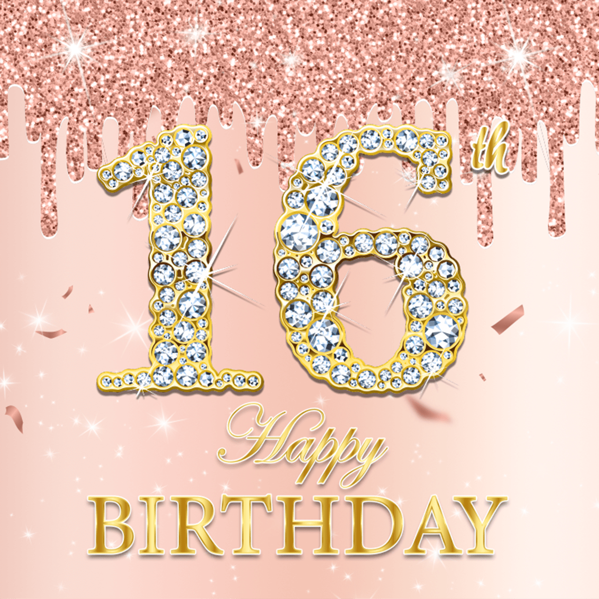 Pink Rose Gold 16th Birthday Banner Backdrop Happy 16 Birthday Banner ...