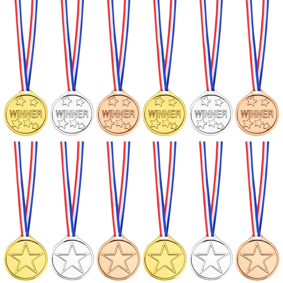 30 Pieces Gold Coloured Medal With Ribbons, Style Medal Plastic Awards ...