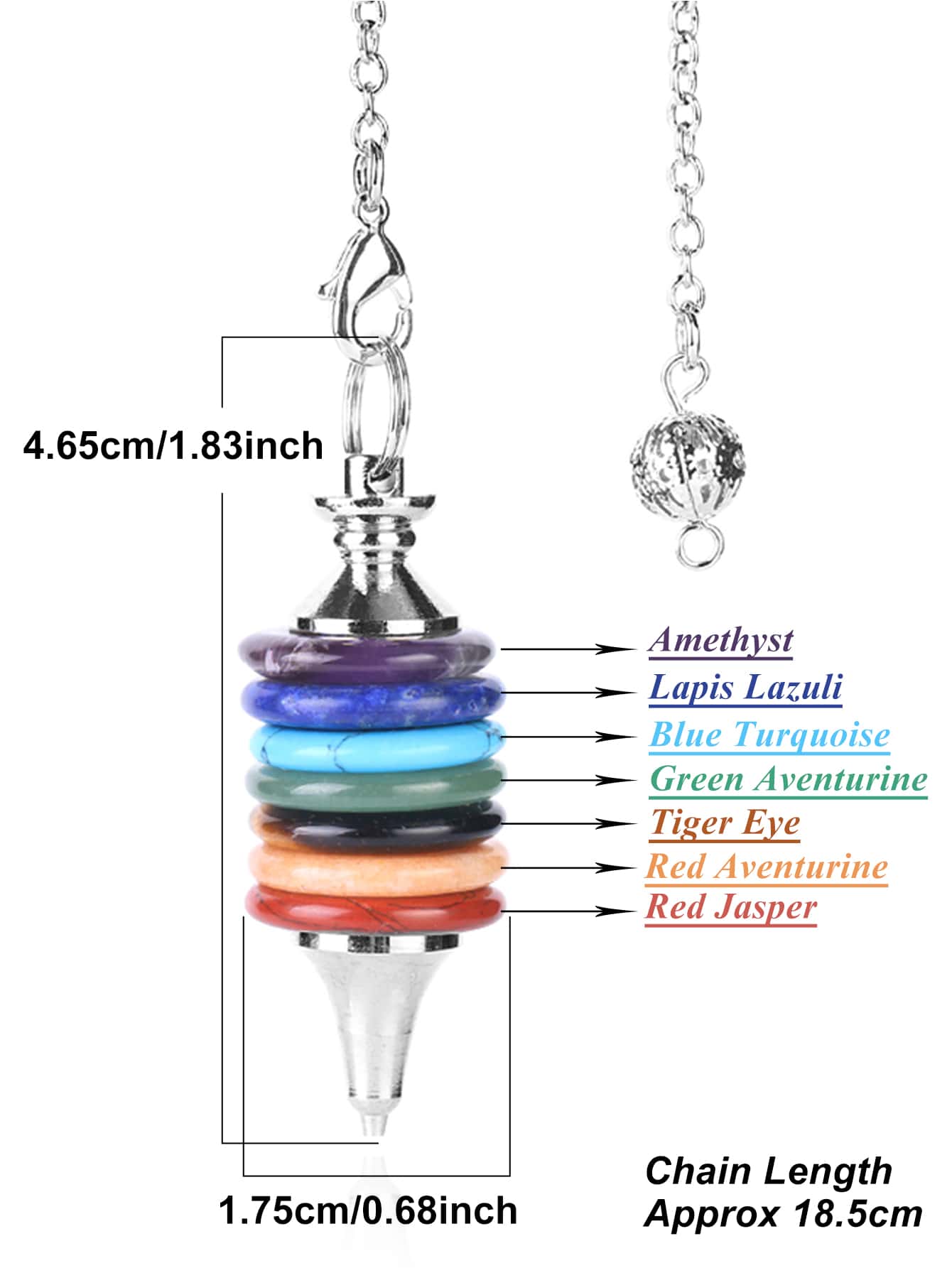 1pc Reiki Healing 7 Chakra Natural Stone Pendant Pendulum for Divination Protection Meditation ...