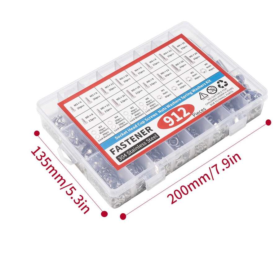 912PCS Bolts and Nuts Kit - M3 M4 M5 M6 Screw Assortment Set - Hex ...