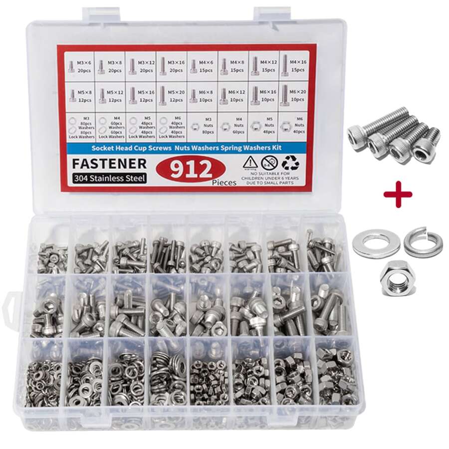 912PCS Bolts and Nuts Kit - M3 M4 M5 M6 Screw Assortment Set - Hex ...