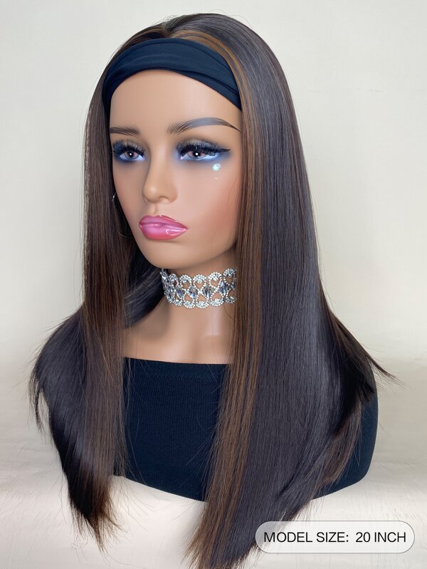 Synthétique Résistant À La Chaleur Perruques Long Coupé Au Carré Droit Bandeau Perruques 16 ...