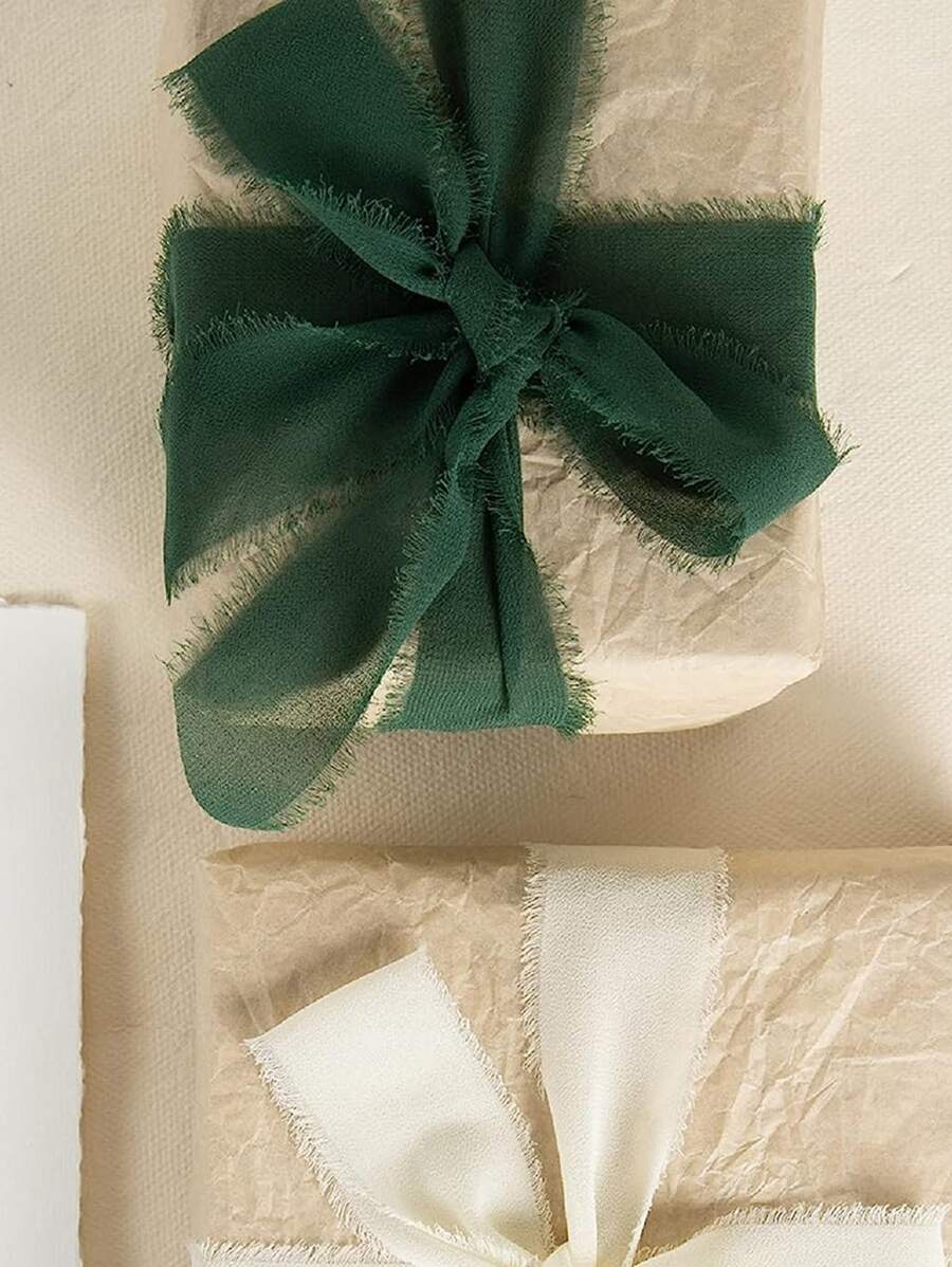 3pcs/set Diy Creamy & Green Ribbon Set, Handmade Tassel Chiffon Silk ...