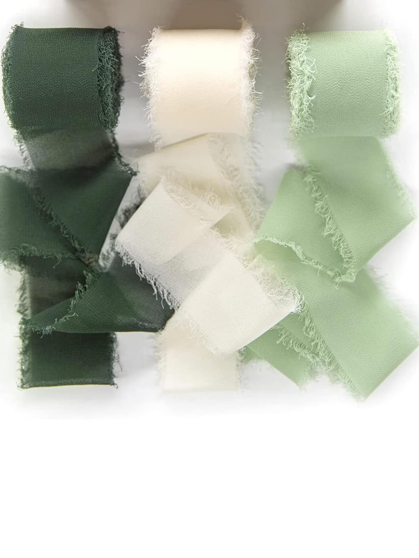 3pcs/set Diy Creamy & Green Ribbon Set, Handmade Tassel Chiffon Silk ...