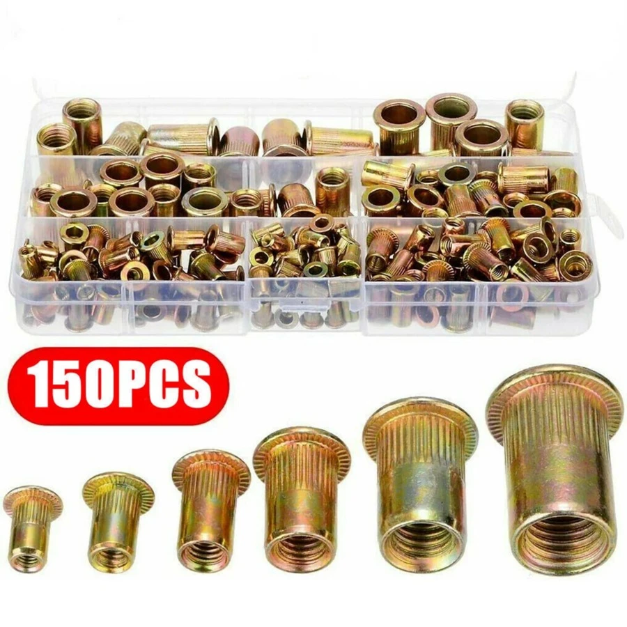 150Pcs Rivet Nut Kit 1/4-20 10-32 10-24 8-32 6-32 SAE Rivnut Nutsert ...