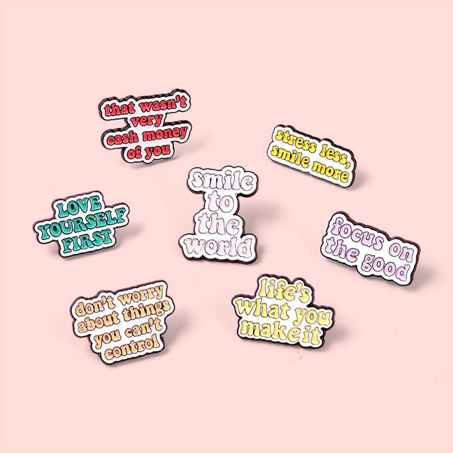 Life Quotes Enamel Pins Don't Worry Smile To World Inspirational Brooch ...