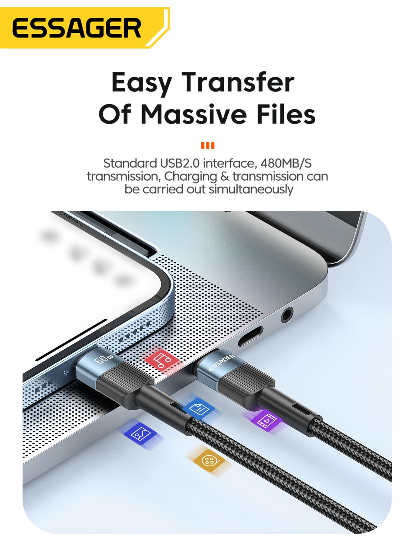 ESSAGER Essager 60W Type C To Type C Cable 60W PD Fast Charging Charger ...