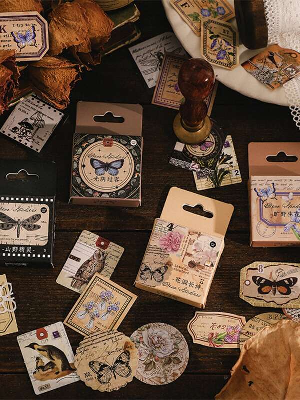 46pcs Random Vintage Scrapbooking Sticker, Adhesive Label For Journal ...