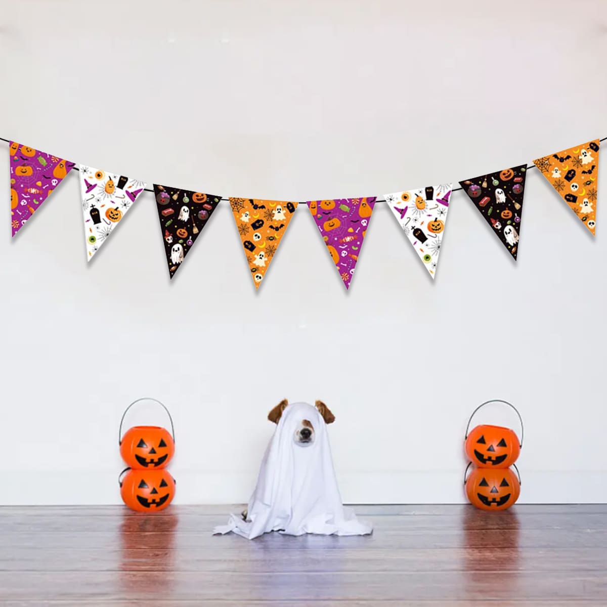 1set Triangle Shaped Halloween Bunting Flag, Pumpkin Ghost Themed Party ...