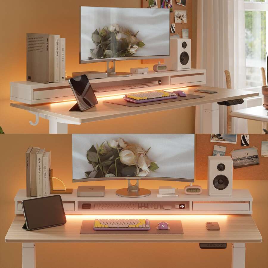FEZIBO Mid Century Modern Electric Standing Desk with 3 Drawers, 48 x ...