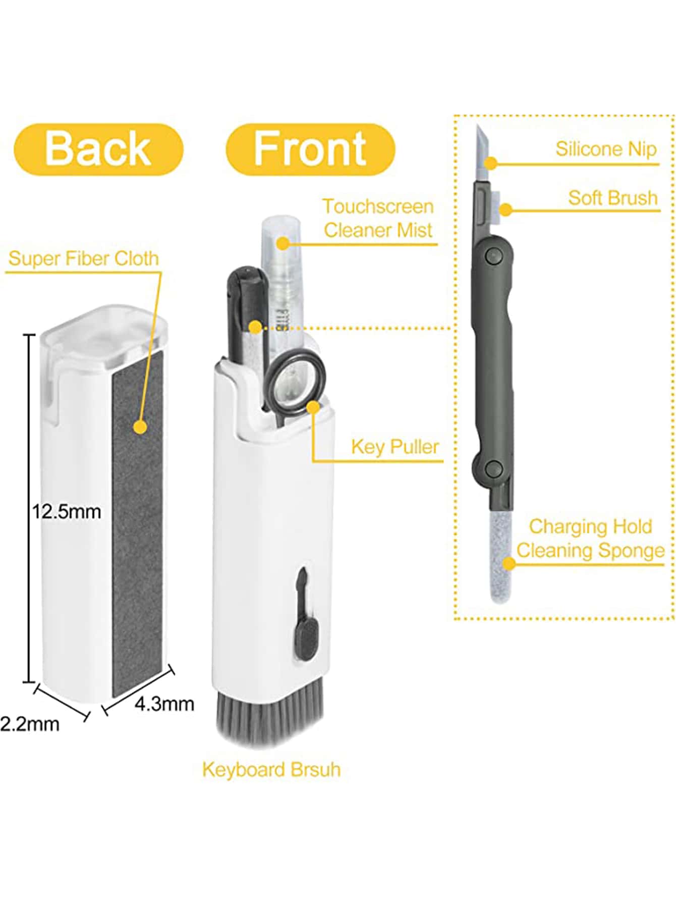 1pc 7 In 1 Multifunctional Portable Cleaning Kit Black (Do Not Contain ...